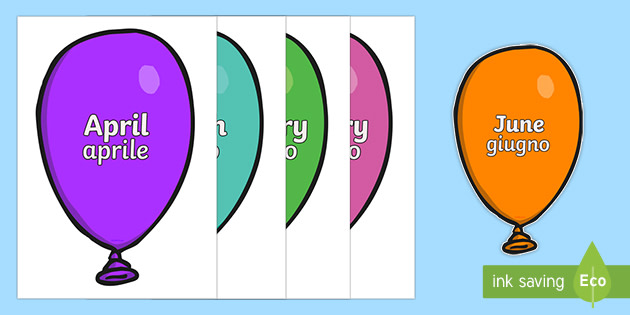 Months of the Year on Balloons Italian Translation