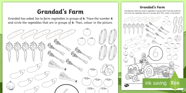 Grandad's Farm Number 6 Vegetable Picking Worksheet / Worksheet