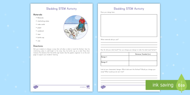 Sledding STEM Activity - Unifix Cubes, Ramps, Sled, Winter