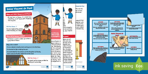 All About Saint Vincent de Paul Differentiated Reflective Reading Activity