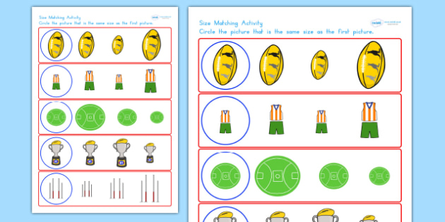 AFL Size Matching Worksheets - sport (teacher made)
