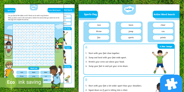 Sports Day Active Word Search Puzzle (teacher made) - Twinkl