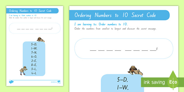 Ordering Numbers to 10 Secret Code (teacher made)