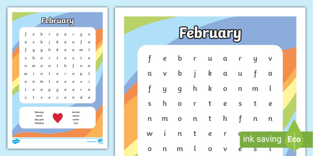 February Word Search (teacher made)