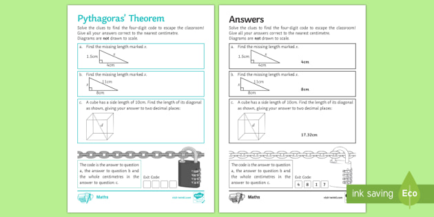 Escape the Room: Pythagoras' Theorem Challenge Card