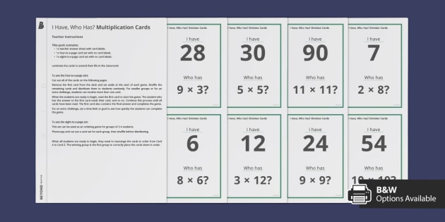 I Have Who Has Multiplication Cards - Beyond Secondary Maths