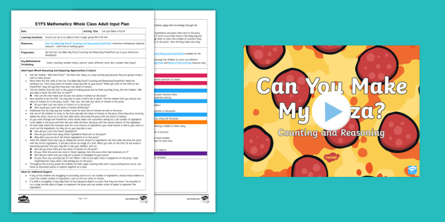 EYFS Maths: Can You Make a Pizza? Counting Whole Class Adult Input Plan and