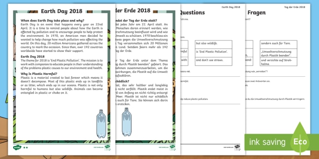 Earth Day 2018 Differentiated Reading Comprehension Activity English/German