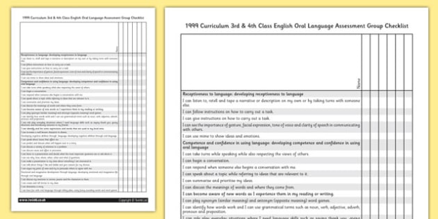 1999 Curriculum 3rd & 4th Class English Oral Language Assessment Group