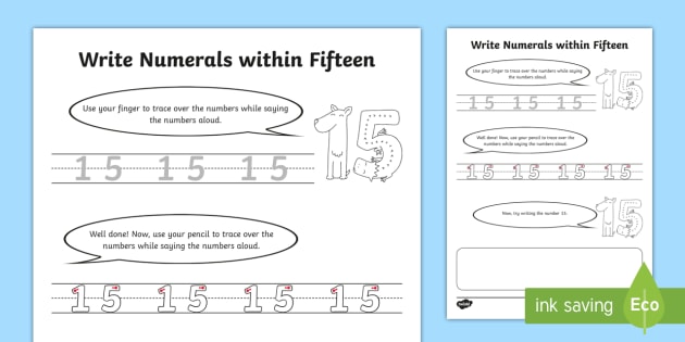Write Numerals within 15 - Focusing on 15 Worksheet