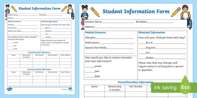* NEW * Editable Student Information Form