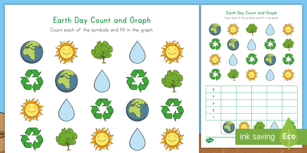 Earth Day Count and Graph Activity Sheet - early childhood graphing, april