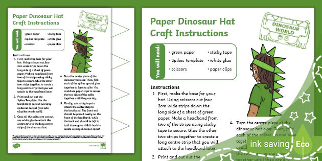 FREE! - Paper Dinosaur Hat Craft Instructions (teacher made)