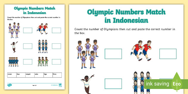 Summer Olympics Number Match Indonesian (teacher made)
