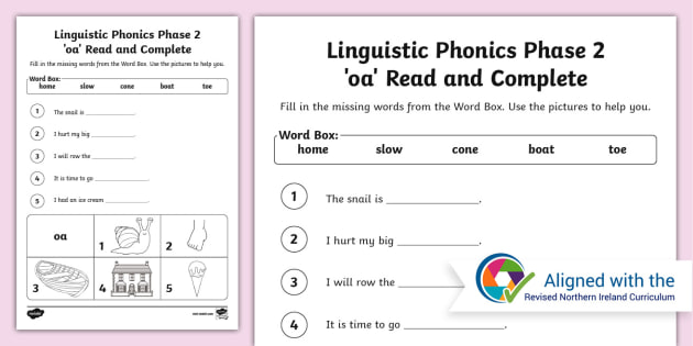 Linguistic Phonics Phase 2 Read Complete 'oa' Activity Sheet
