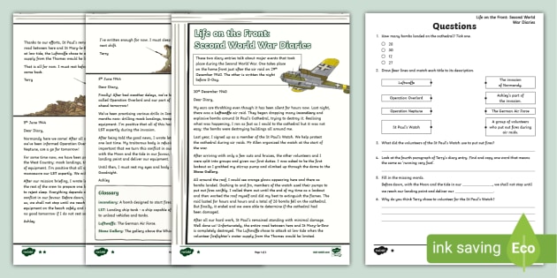 UKS2 Life on the Front: Second World War Diaries Reading