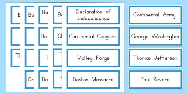 Revolutionary War Word Cards (teacher made)