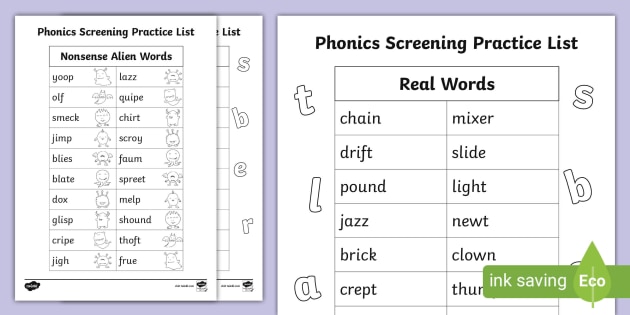 Phonics Screening Practice Homework List 2 (teacher made)