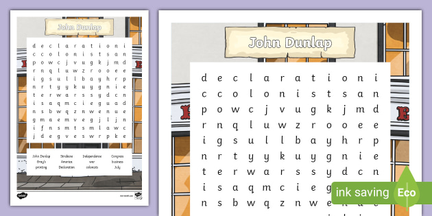 John Dunlap Word Search (teacher made)