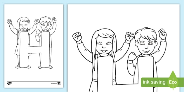 FREE! - Letter H People Colouring Page | Resources | Twinkl