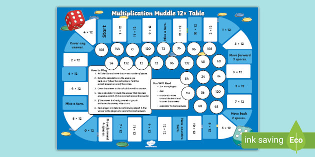 Multiplication Muddle 12x Table Board Game (teacher made)