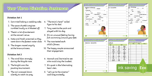 Year Three Dictation Sentences Assessment and Activity Pack