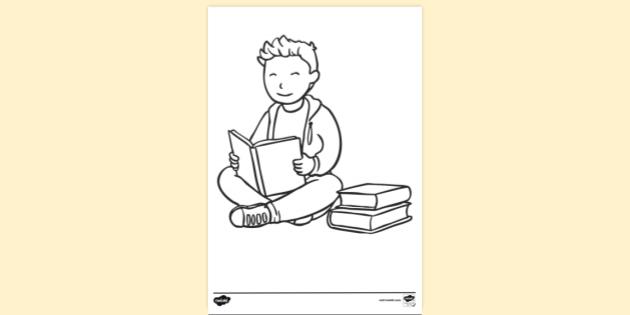 Child Reading A Book Colouring Sheet | Colouring Sheets