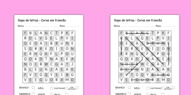 Sopa de letras - Cores Portuguese Translation