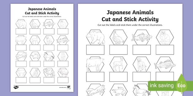 Animals Cut and Stick Worksheet Japanese (teacher made)