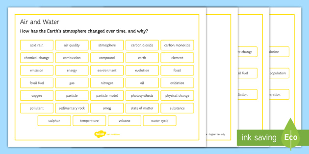 OCR 21st Century Combined Science Air and Water Word Mat