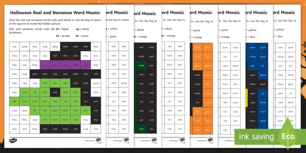Halloween Phase 3 Phonics Mosaic Activity Pack - 31st October, Decode, Read