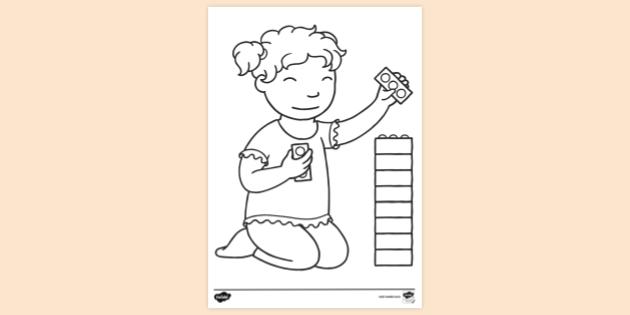 Toddler Girl Playing Colouring Sheet | Colouring Sheets