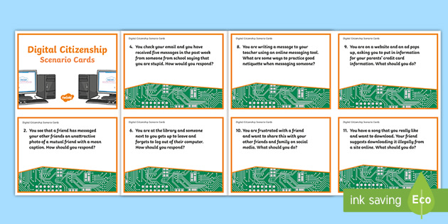 Digital Citizenship Scenario Task Cards (teacher made)
