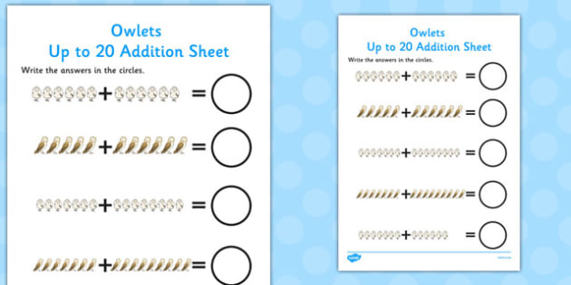 Owl Addition Sheet to 20 (teacher made)