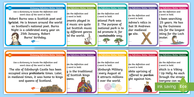 Dictionary Definitions Blether Stations (teacher made)