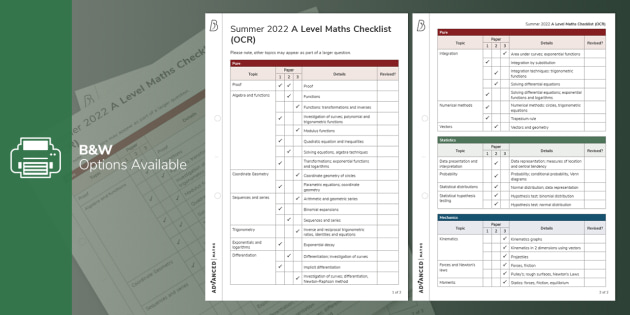 👉 * NEW * Advance Information 2022 - A Level Checklist (OCR)