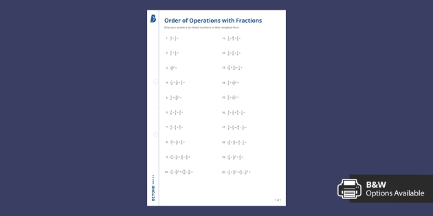 👉 Order of Operations with Fractions (teacher made)
