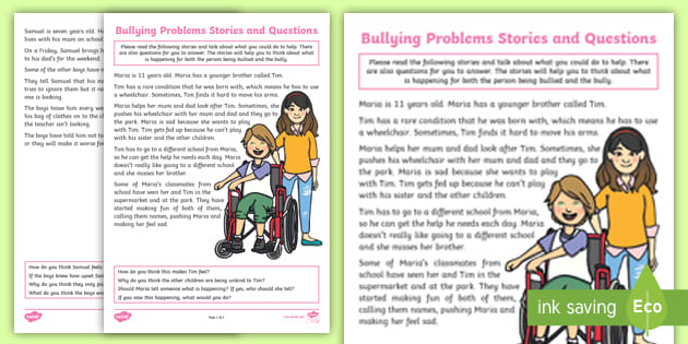 * NEW * Bullying Problems Stories and Questions 3 Worksheet
