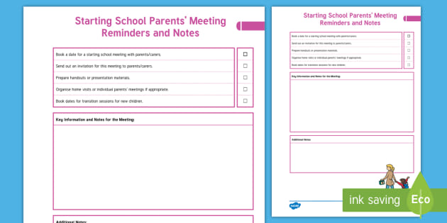 EYFS Starting School Parents' Meeting Reminders and Editable Notes