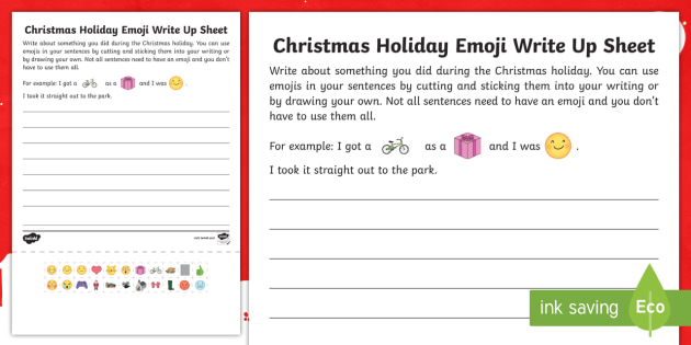 😊 Christmas Holiday Emoji Write Up Worksheet / Worksheet