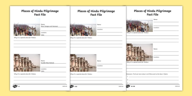Places of Hindu Pilgrimage Fact File Writing Frames Differentiated