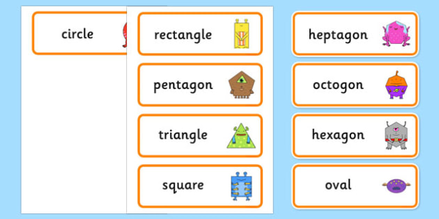 2D Shape Aliens Word Cards (teacher made)