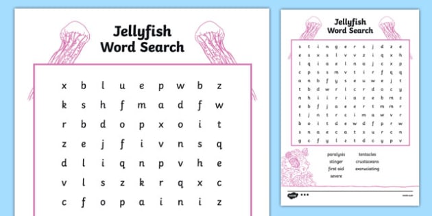 Australian Animals Years 3-6 Jellyfish Differentiated Word Search