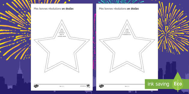New Year's Resolutions Star Writing Worksheet / Worksheet French