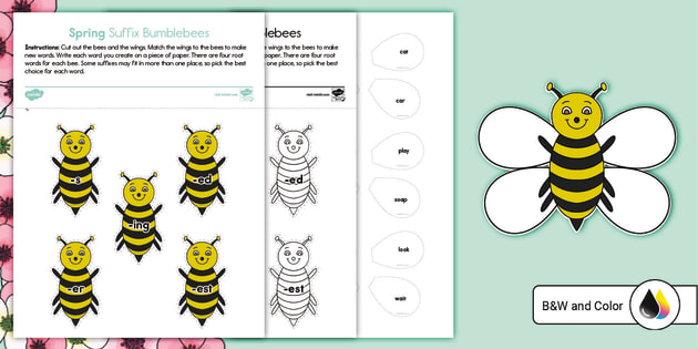 Spring Bumblebee Suffix Activity (teacher made)