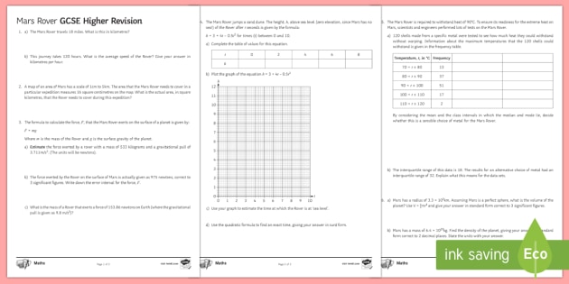 Mars Rover Maths GCSE Revision Worksheet (teacher made)