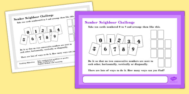 A4 Number Card Neighbor Maths Challenge Poster