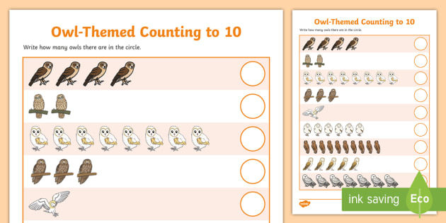 Owl-Themed Counting to 10 - Halloween Counting Worksheet