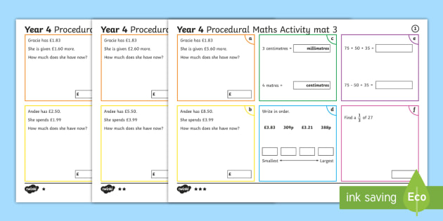 Procedural Year 4 Mat 3 Maths Activity Mats (teacher made)