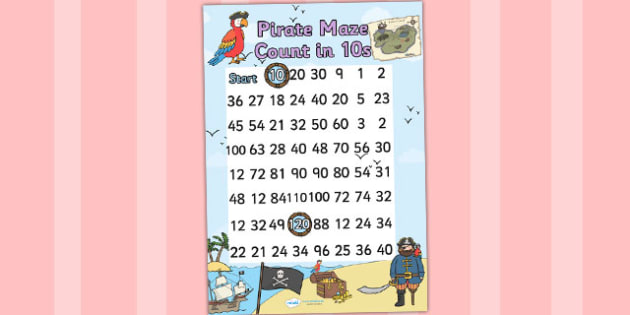 Pirate Themed Counting in 10s Maze Worksheet (teacher made)